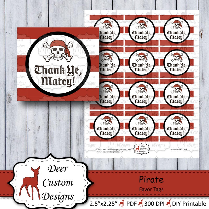 Pirate Favor Tags Pirate Birthday Labels Skull Favor Tags | Etsy