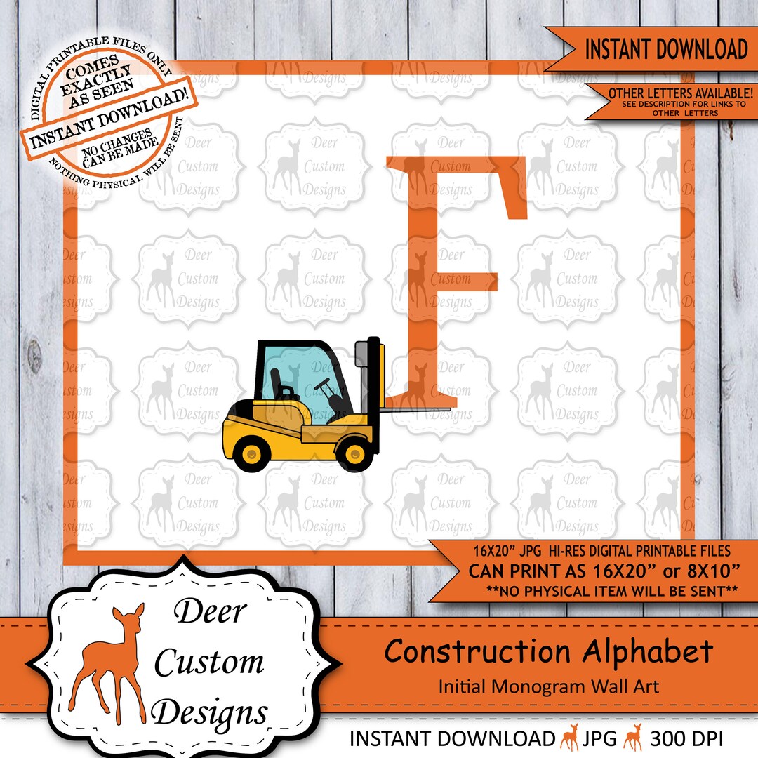 Letter F Construction Truck Print: Alphabet Nursery Decor (digital ...