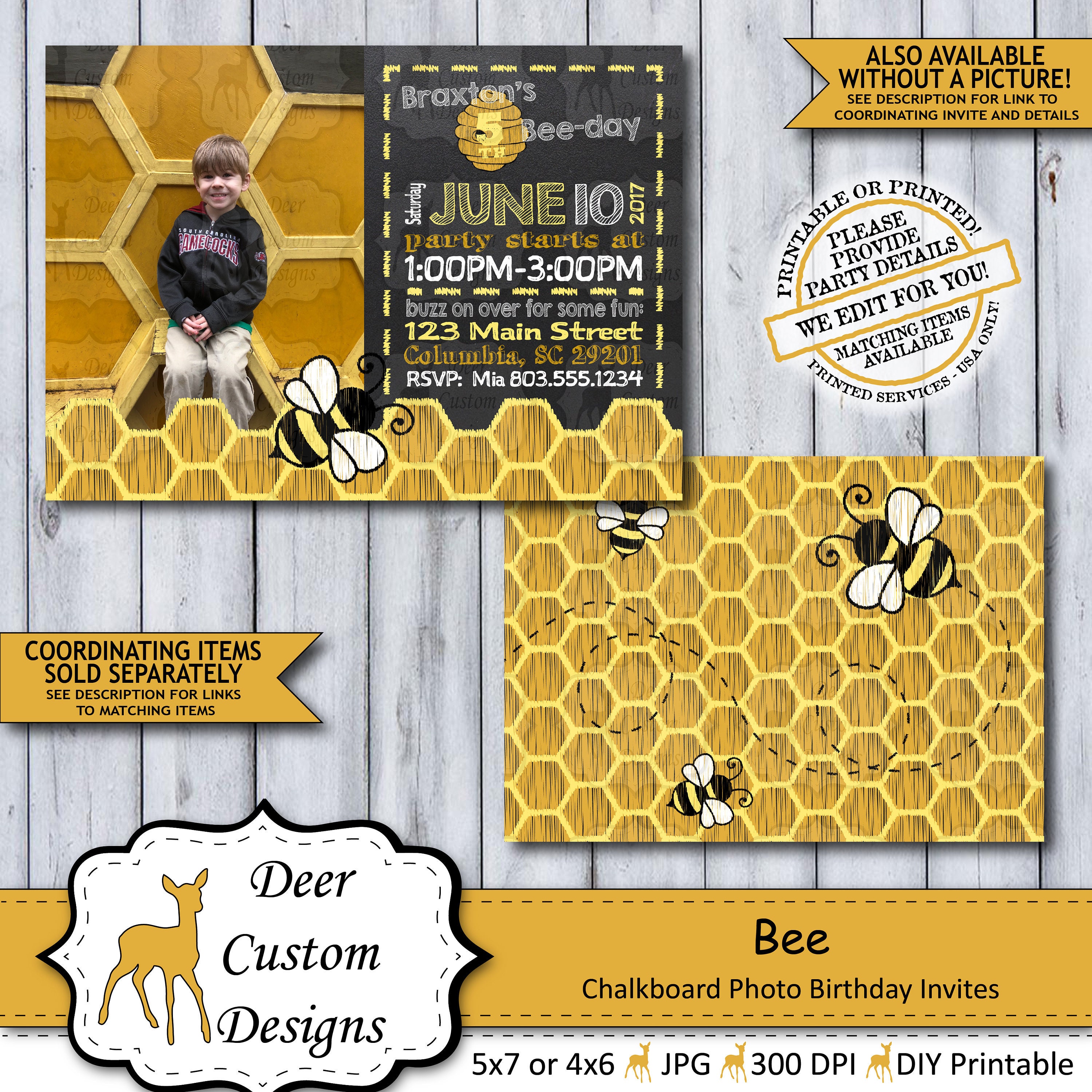 Paper & Party Supplies Invitations & Announcements Editable Bee ...