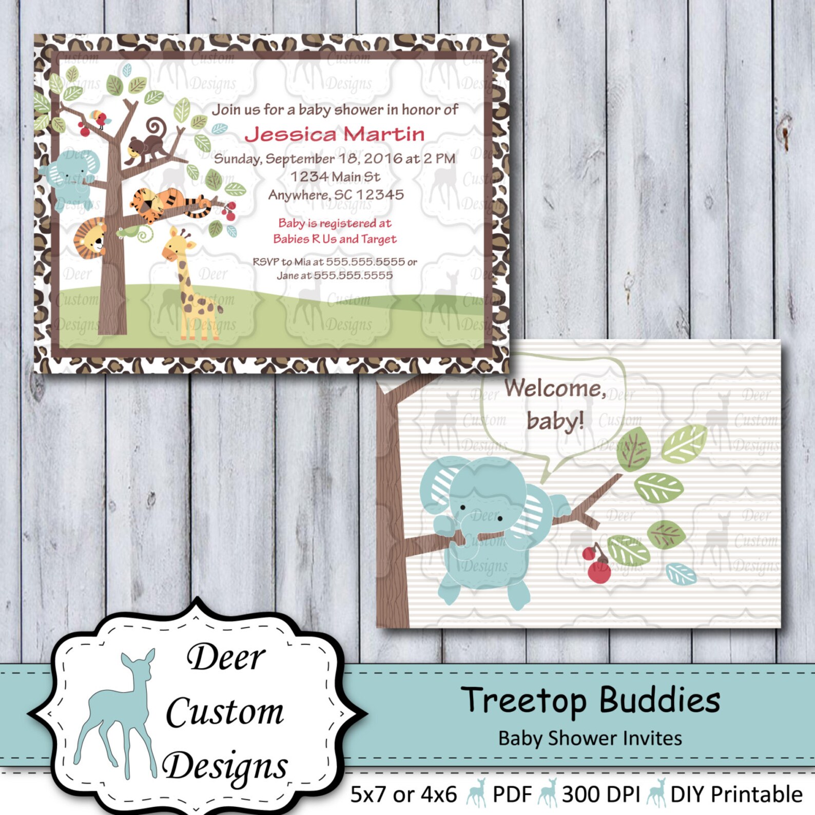 Custom Treetop Buddies Baby Shower Invitation Tree Top | Etsy