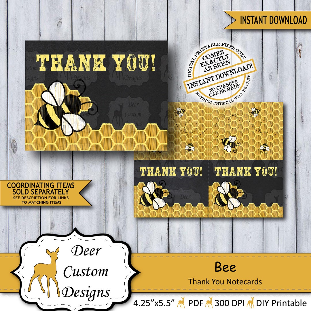 Bumble Bee Thank You Note Cards Honey Bee First Birthday - Etsy