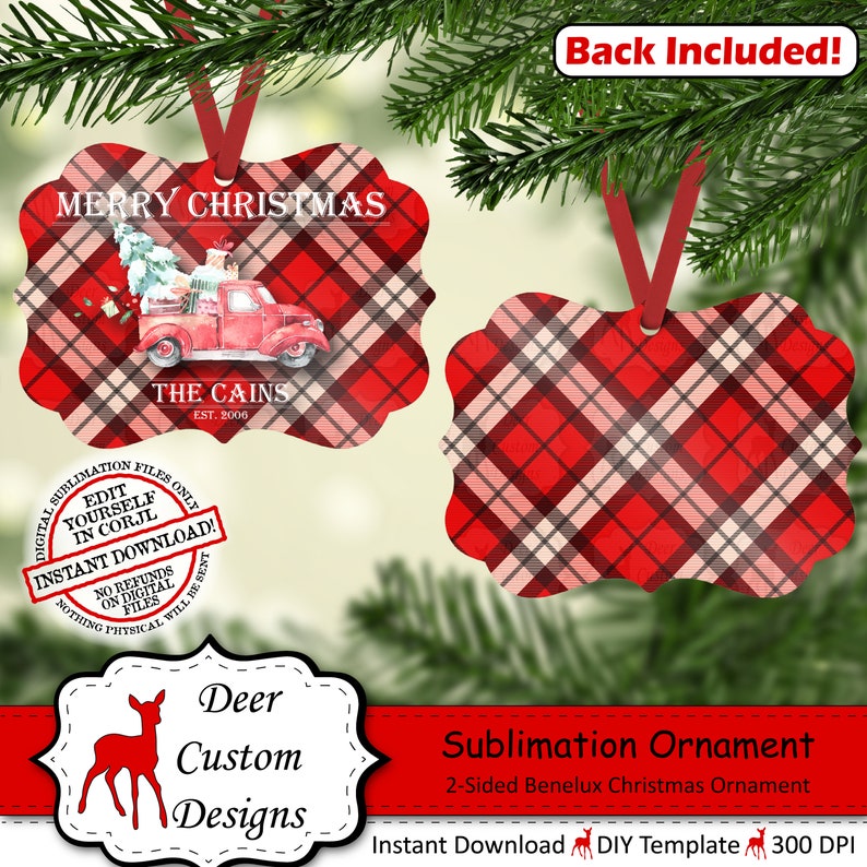 Christmas Red Truck Ornament Sublimation Template Editable - Etsy