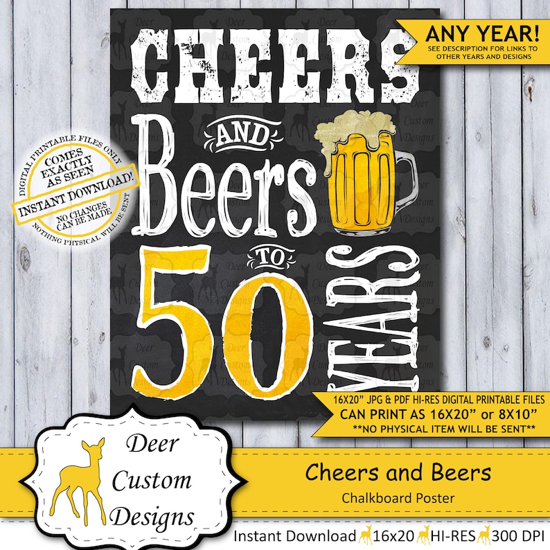 Cheers And Beers 50 Years 50th Birthday Poster Cheers To Etsy