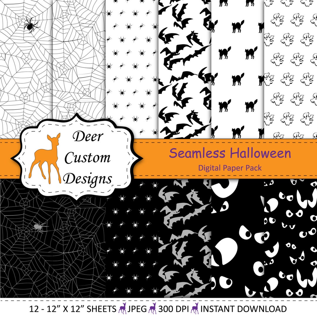 Seamless Halloween Digital Paper Pack | 12 Halloween Digital Scrapbook ...