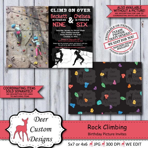 Rock Climbing Birthday Invitation | Boy, Girl, or Twin Indoor Climbing ...