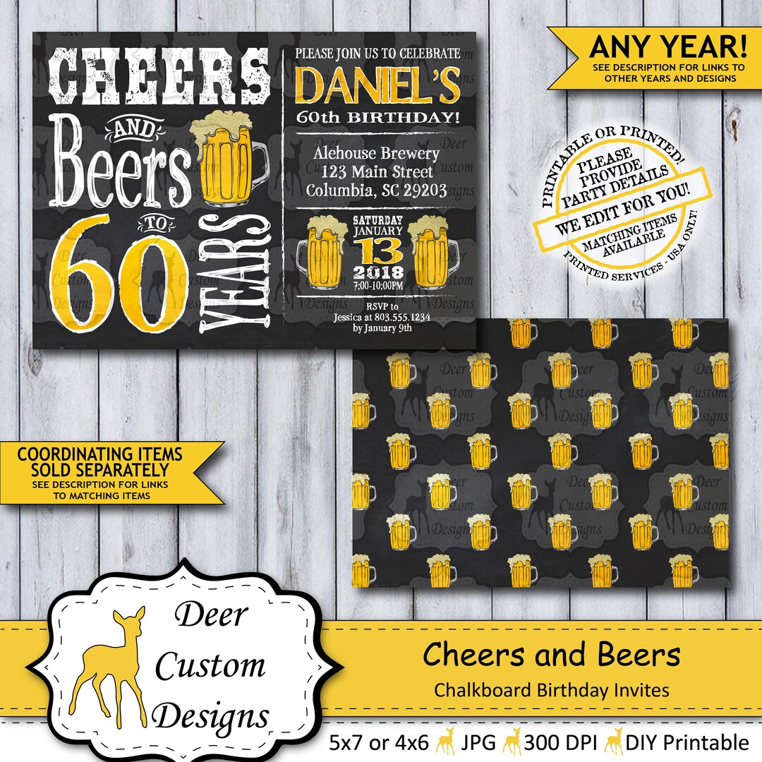 Cheers and Beers to 60 Years | 60th Birthday Invite | Cheers to 60 ...