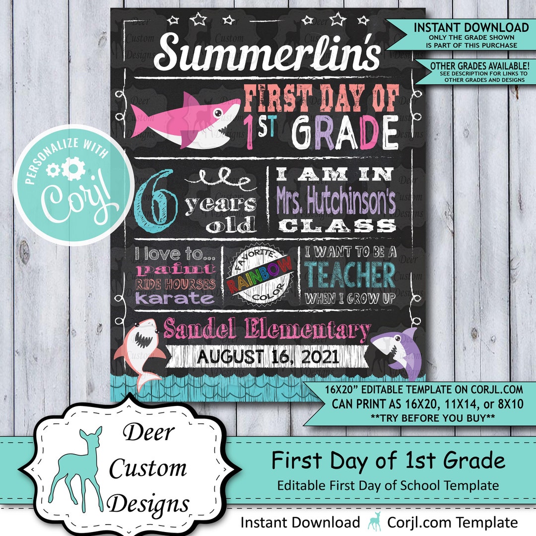 Back to School Sign Editable Template Baby Shark First Day - Etsy