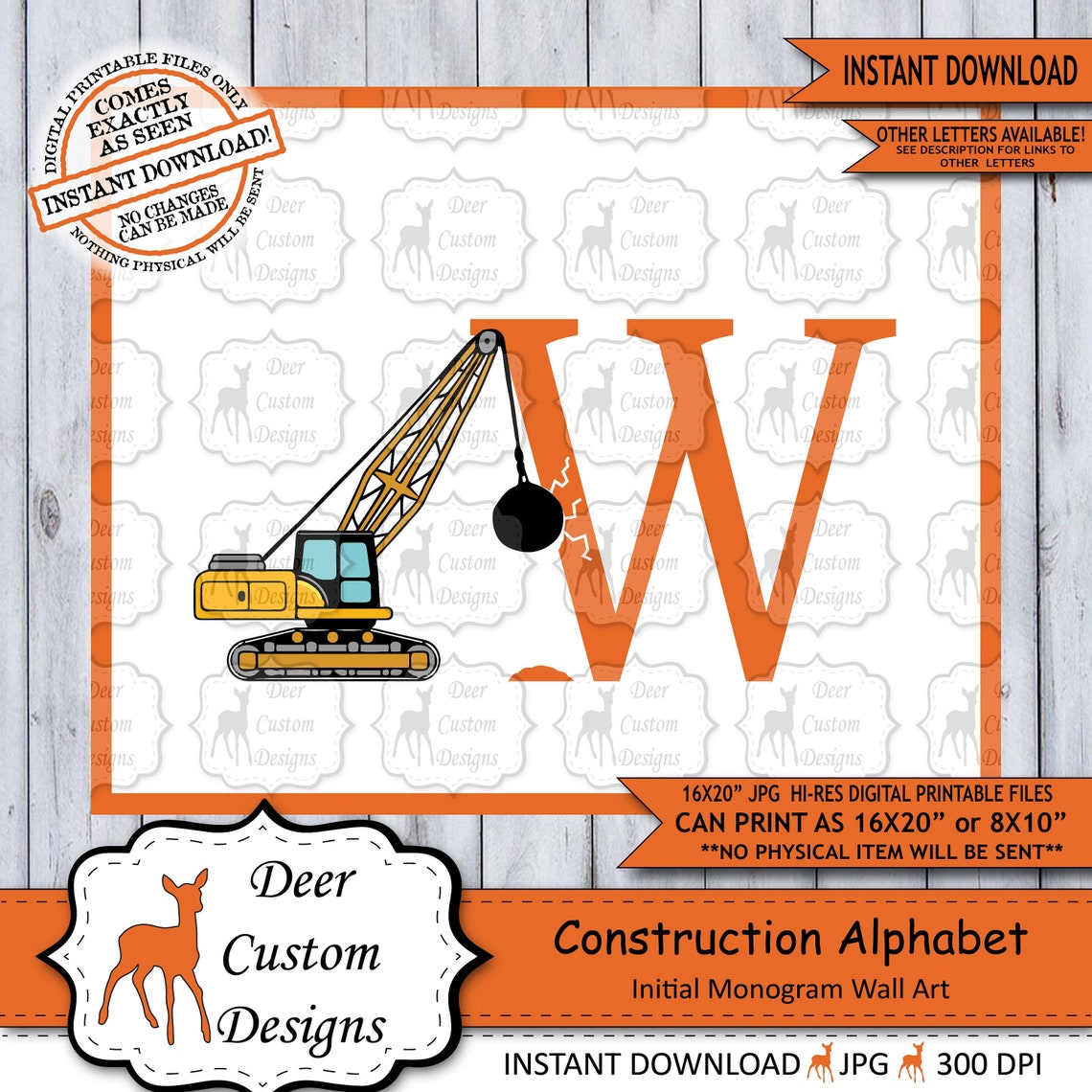 Letter W Print Construction Vehicles Alphabet Printable - Etsy