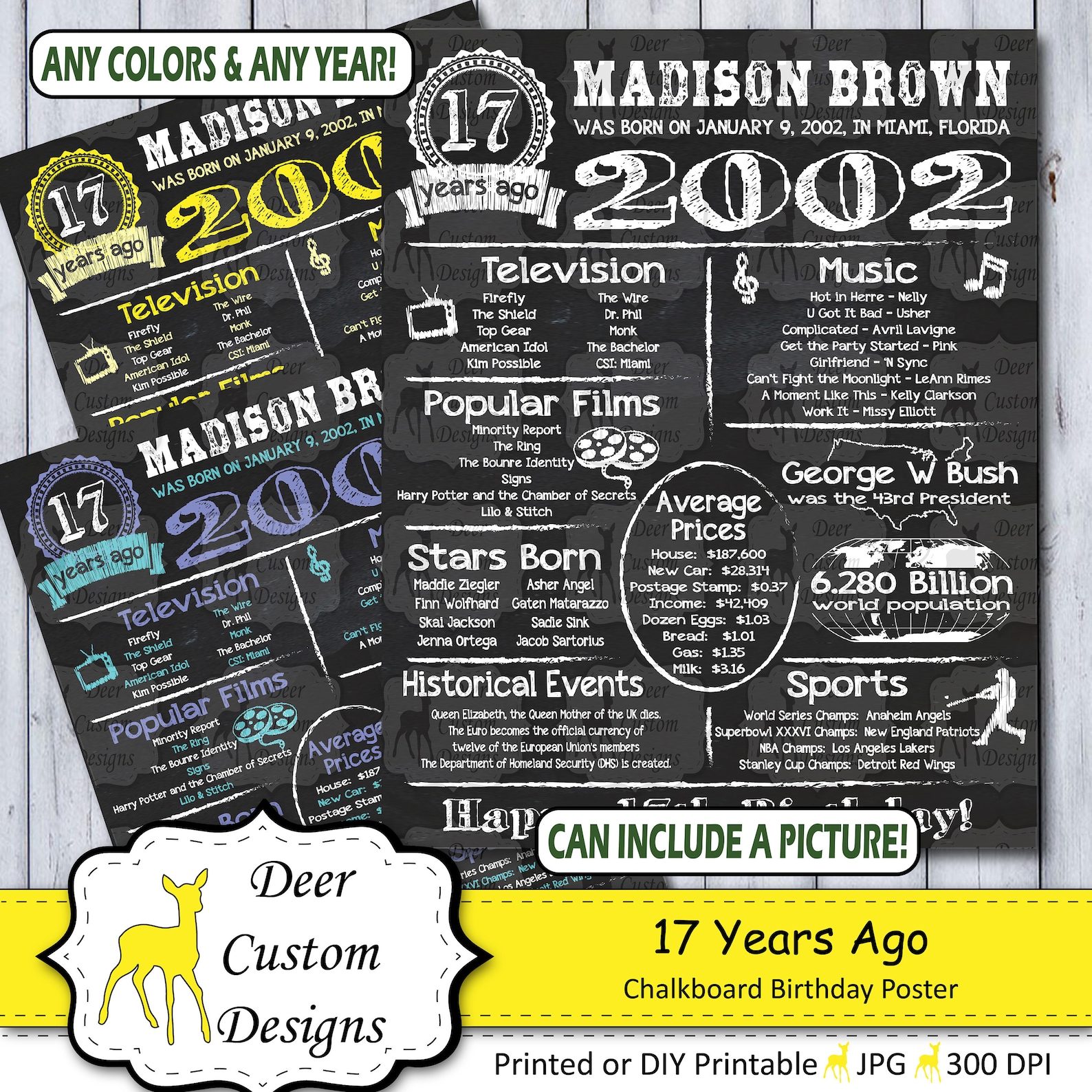 17th Birthday Poster 17 Years Ago Birthday Sign Born in 2002 | Etsy