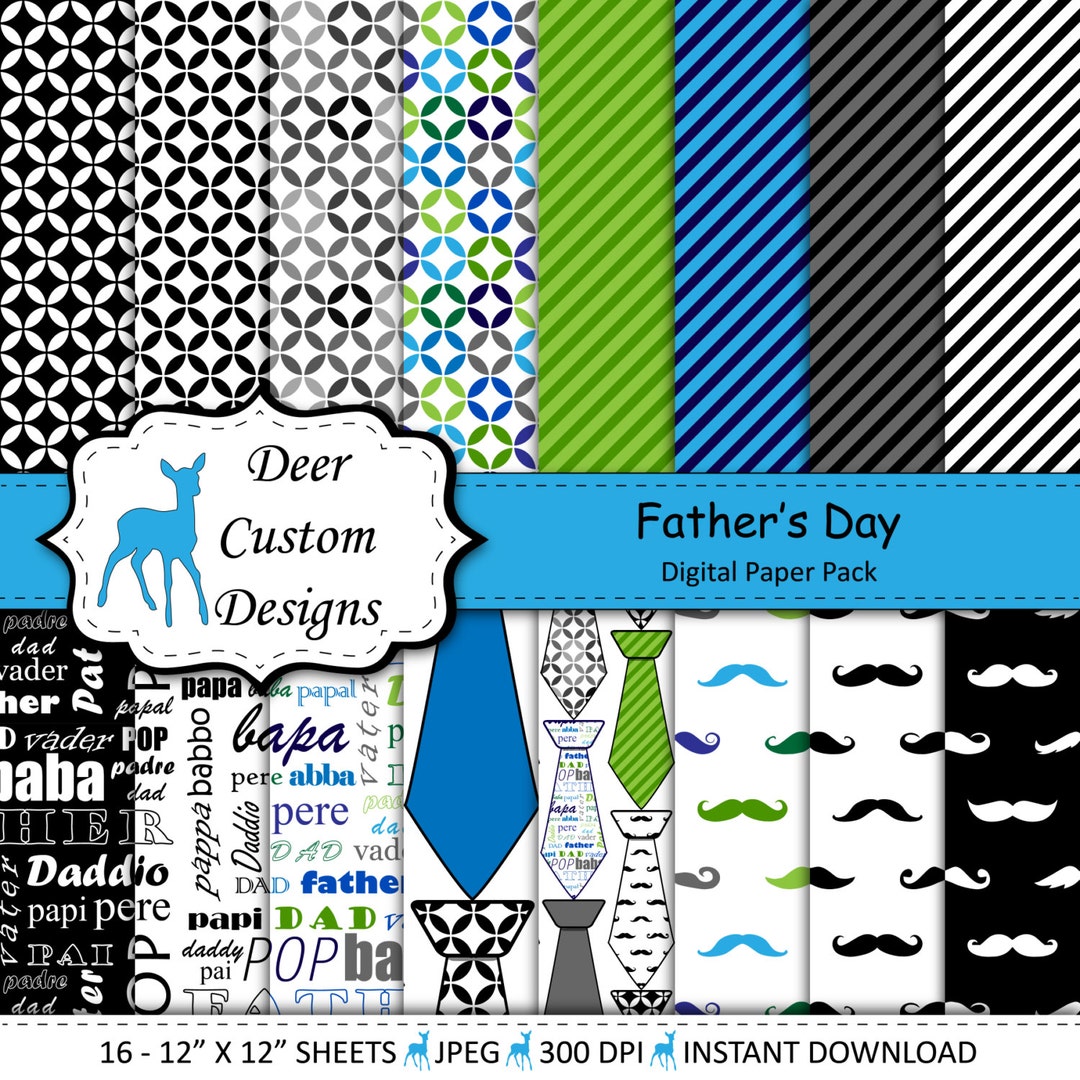 Fathers Day Digital Paper Pack 16 Fathers Day Digital - Etsy