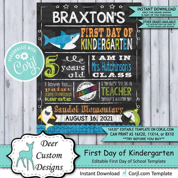 Back to School Sign Editable Template | Baby Shark First Day of ...