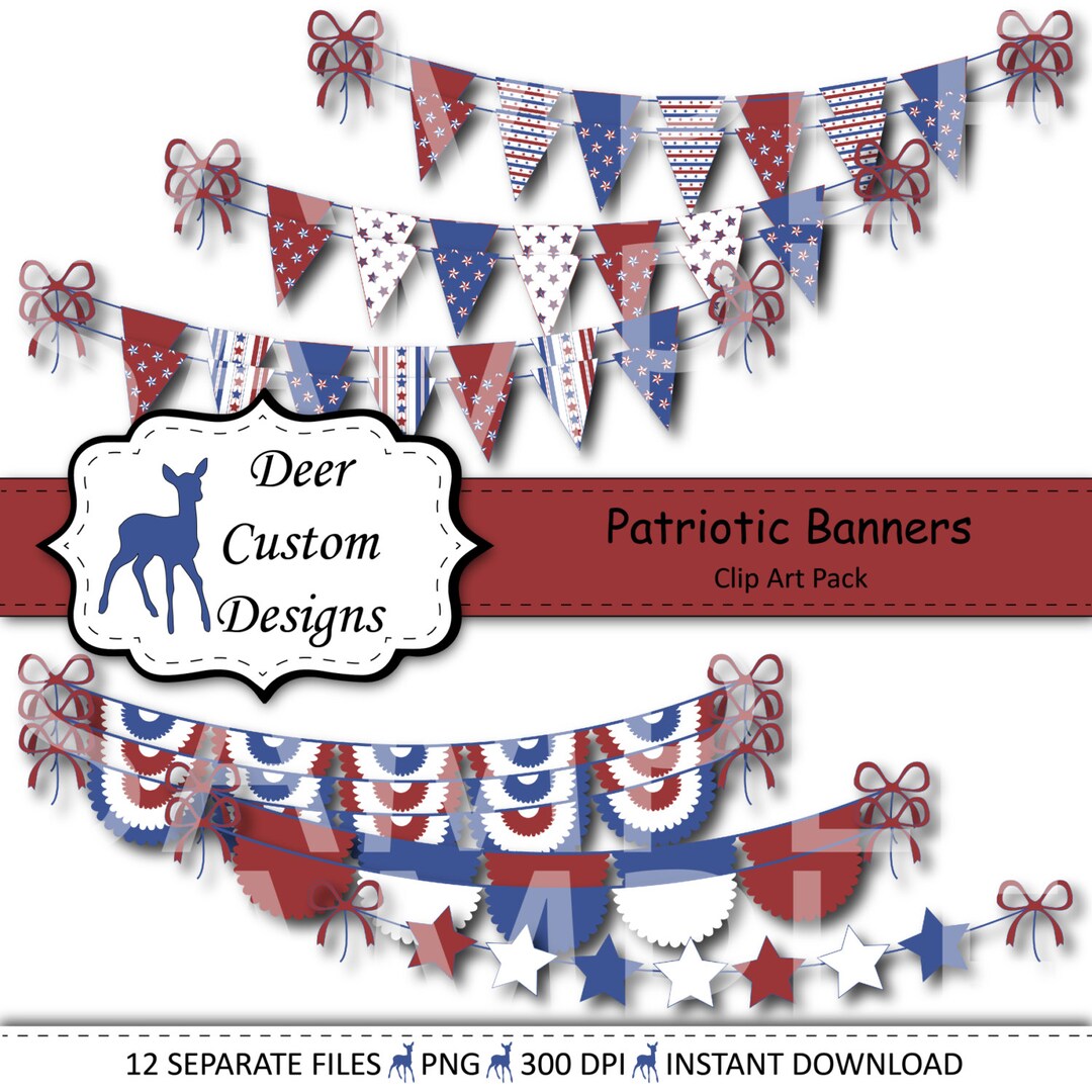 Patriotic Banners Digital Clipart Pack | 12 Patriotic Bunting Banners ...