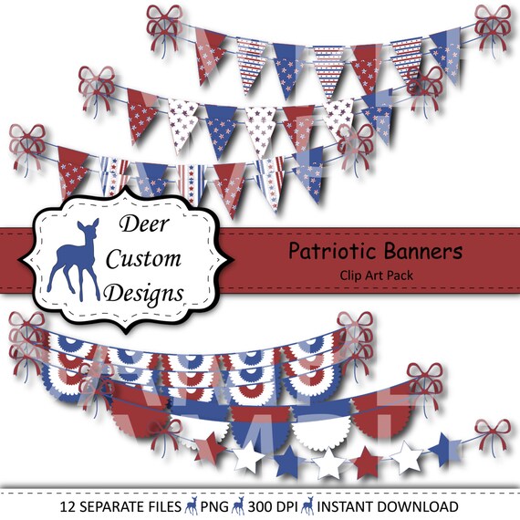 Patriotic Banners Digital Clipart Pack | 12 Patriotic Bunting Banners ...