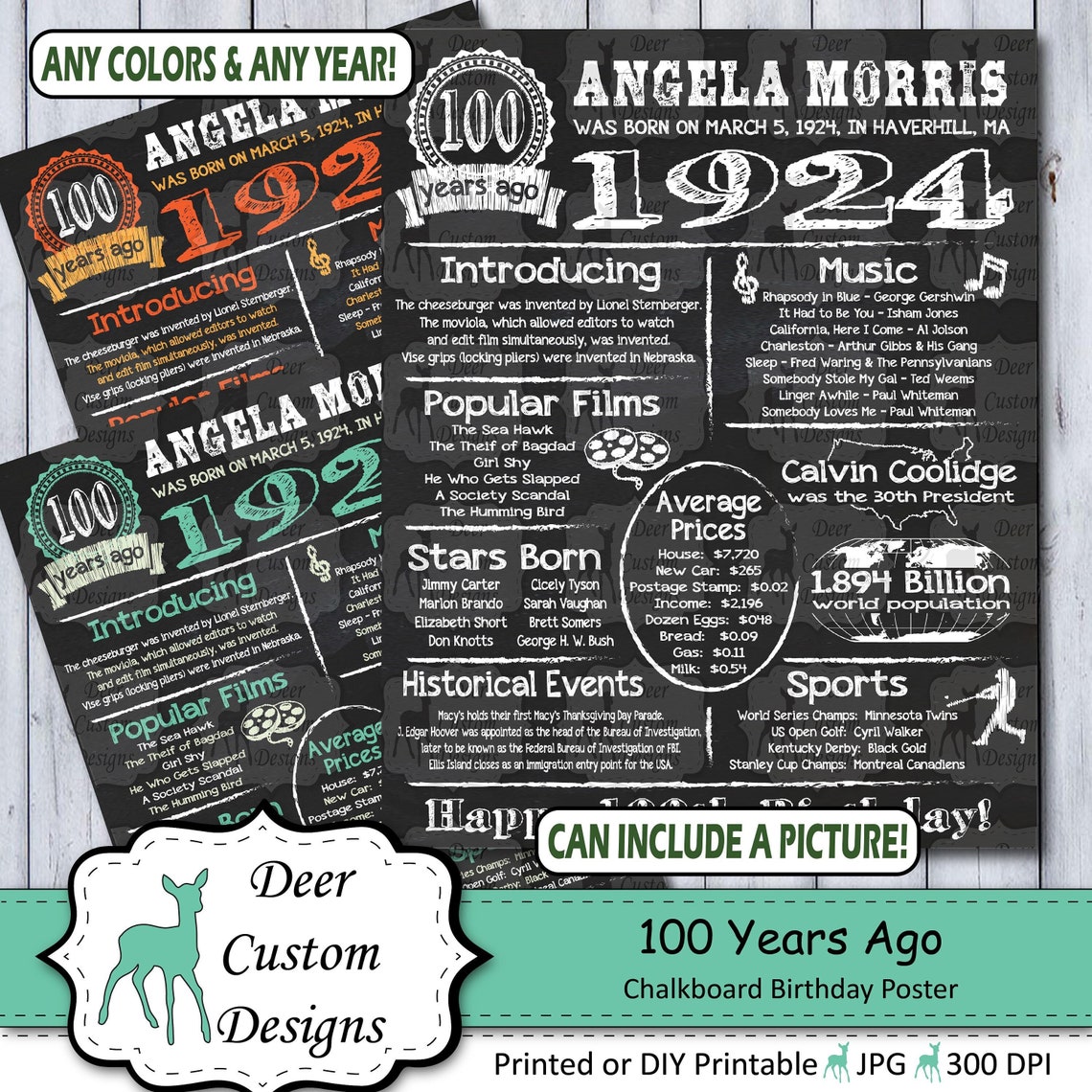 100th Birthday Poster | 100th Anniversary Poster | Chalkboard Poster ...