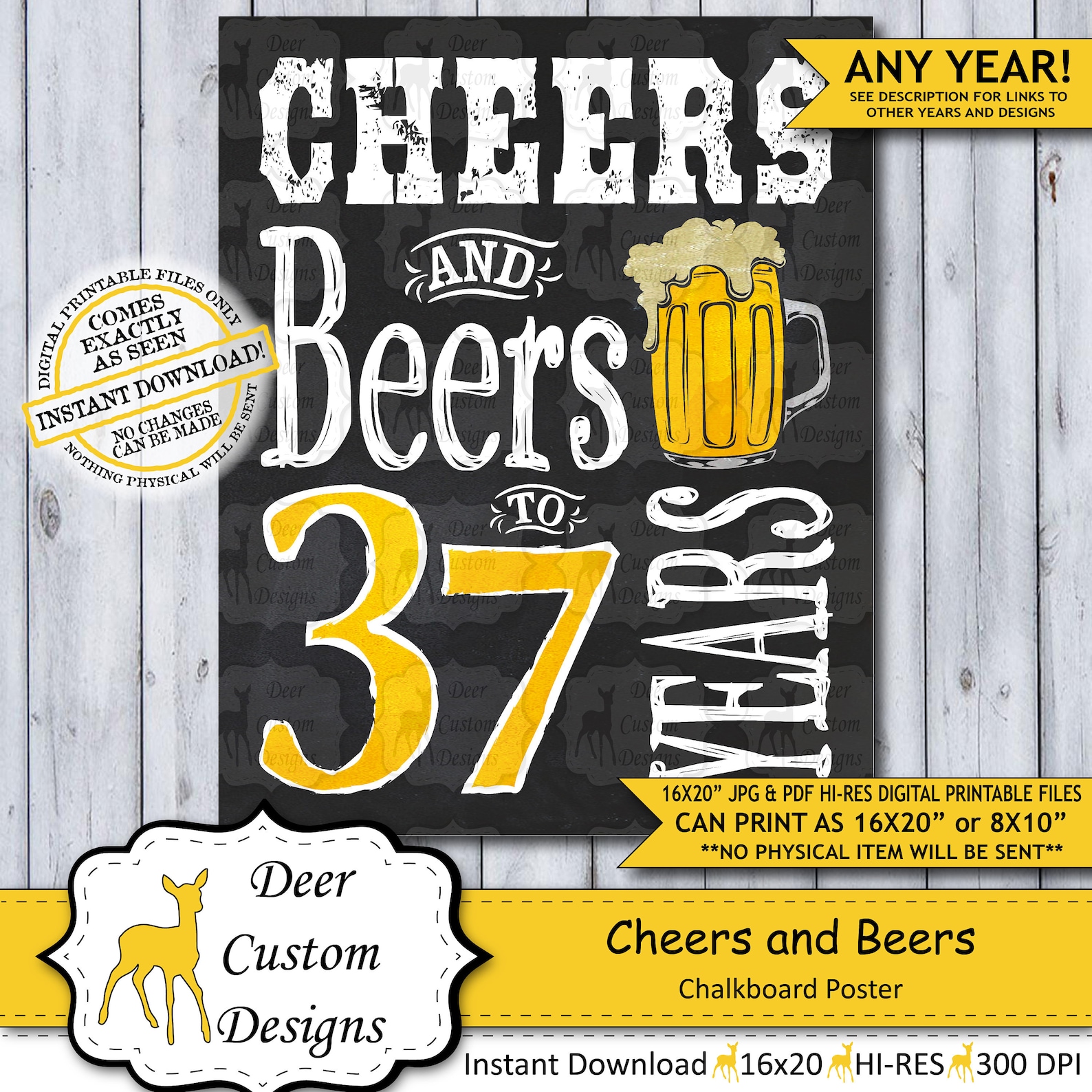 Cheers and Beers 37 Years 37th Birthday Poster Cheers to - Etsy