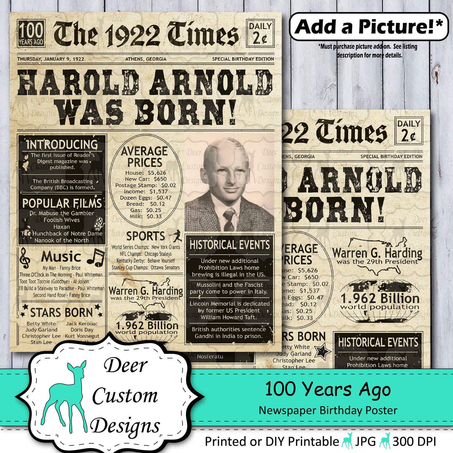 100th Birthday Poster 100th Anniversary Poster Newspaper - Etsy