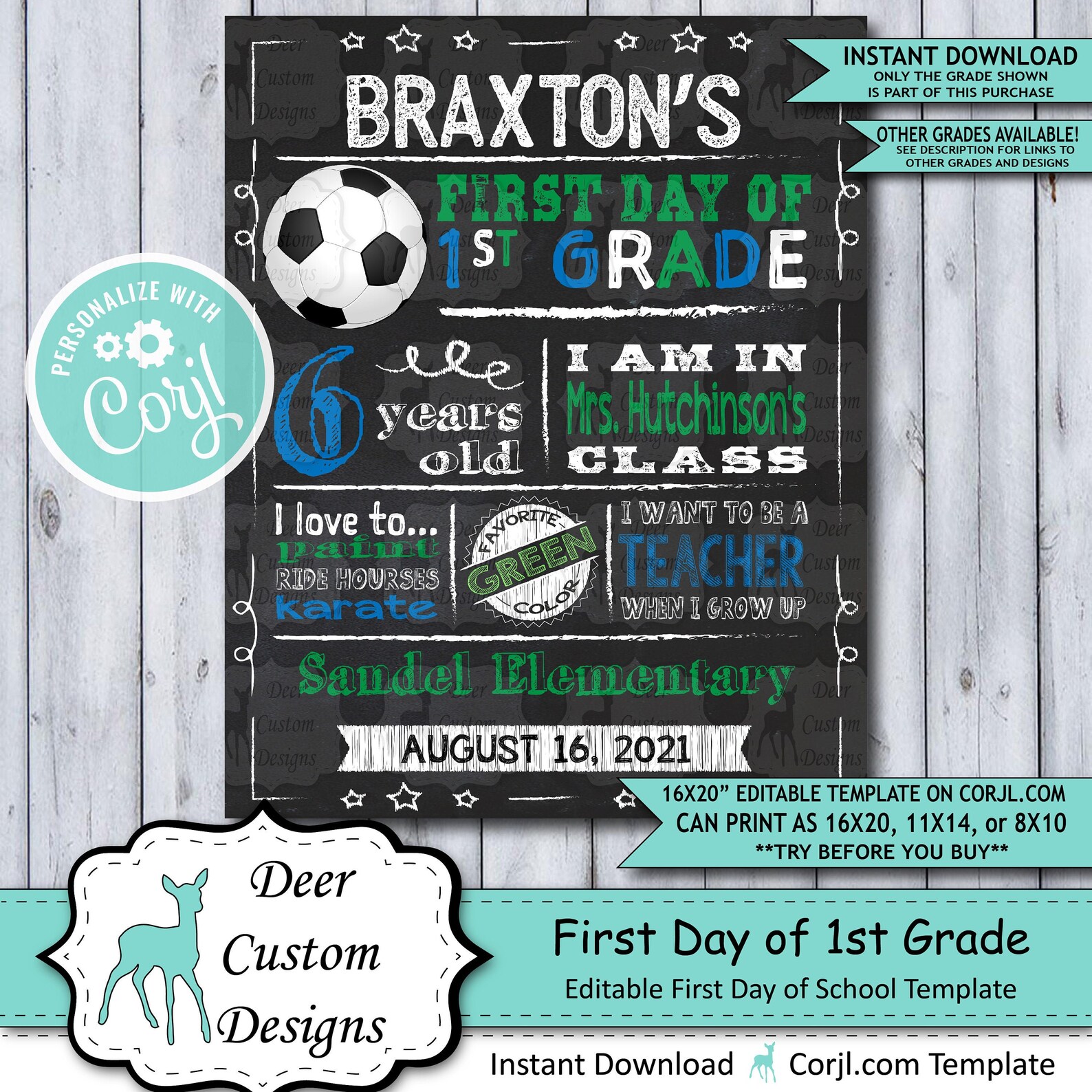 Back to School Sign Editable Template Soccer First Day of - Etsy