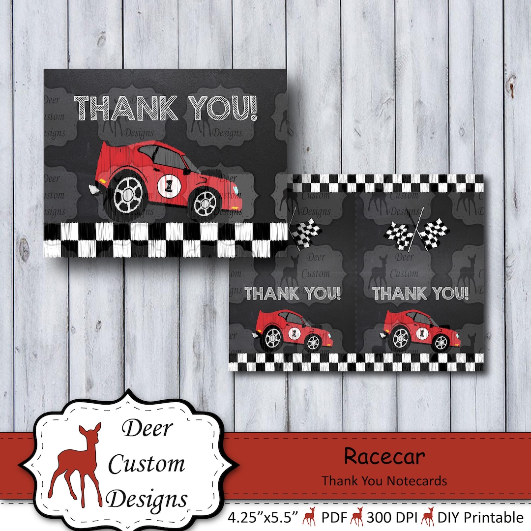 Racecar Thank You Notes | Race Car Note Cards | Nascar Birthday Party ...