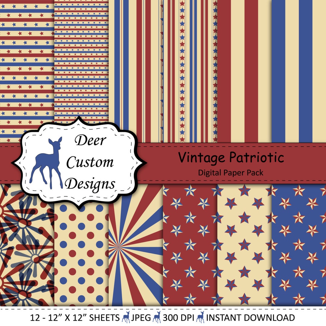 Vintage Patriotic Digital Paper Pack | 12 Patriotic Digital Scrapbook ...