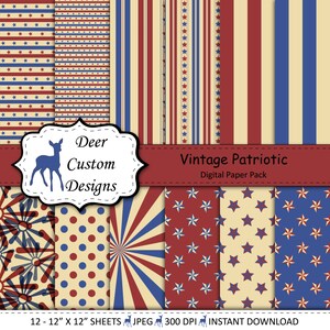 Vintage Patriotic Digital Paper Pack | 12 Patriotic Digital Scrapbook ...