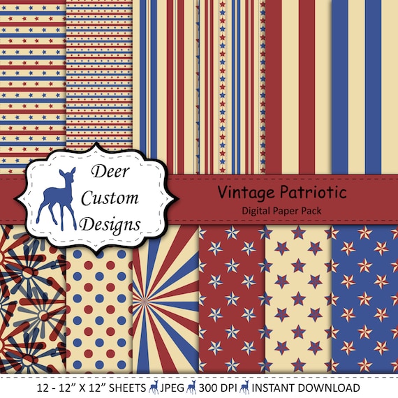 Vintage Patriotic Digital Paper Pack | 12 Patriotic Digital Scrapbook ...