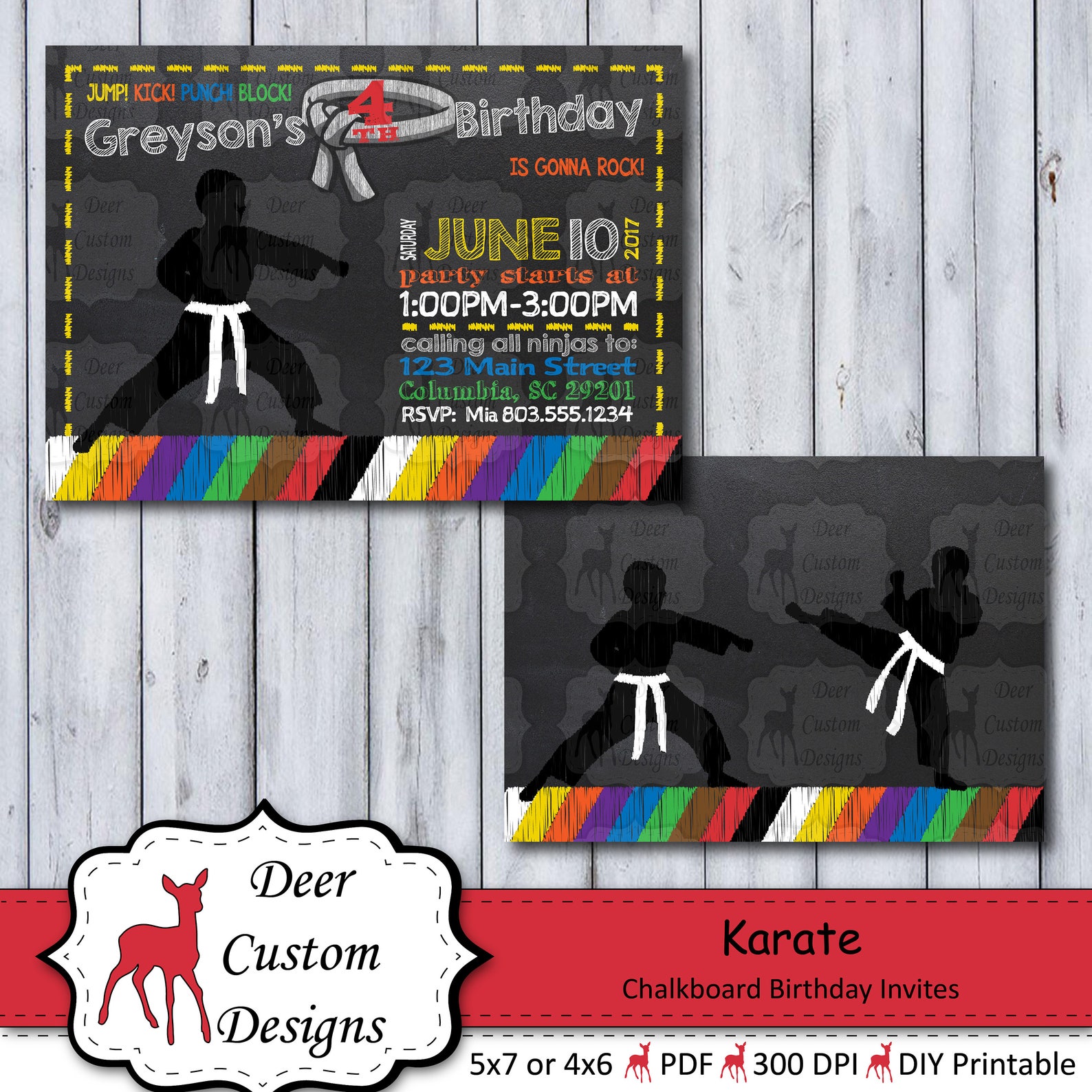 Karate Birthday Invitation | Karate Chalkboard Birthday Invite ...