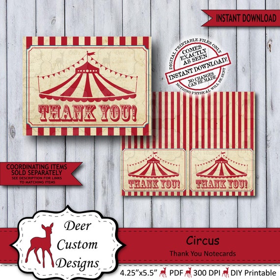 Vintage Circus Thank You Note Cards | Blank First Birthday Notecards ...
