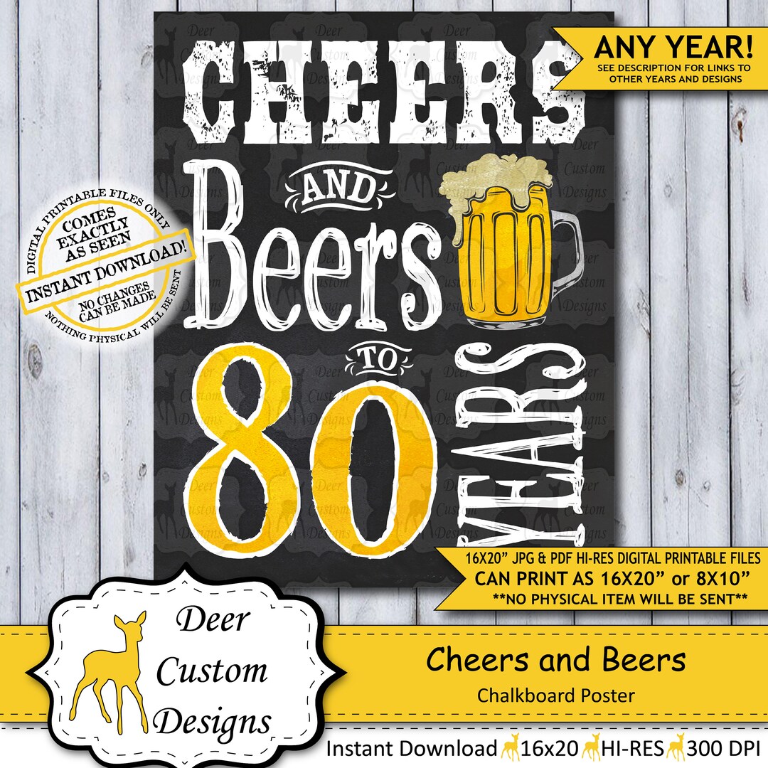 Cheers and Beers 80 Years | 80th Birthday Poster | Cheers to 80 ...