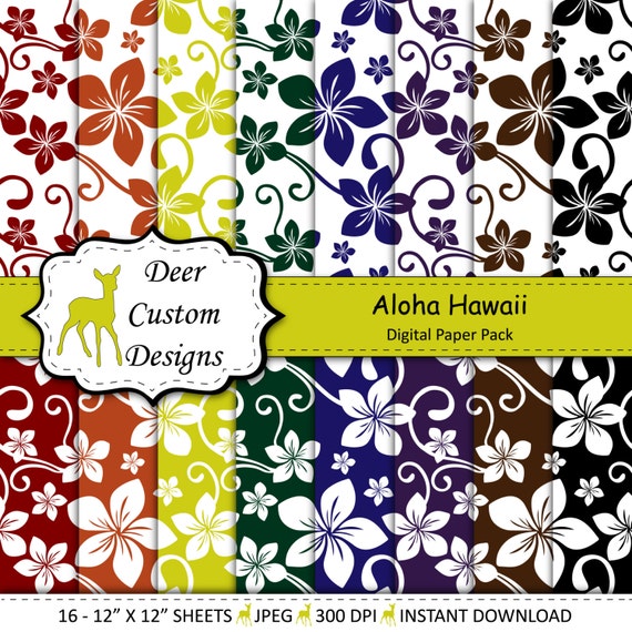 Hawaii Digital Paper Pack | 16 Hawaiian Digital Scrapbook Papers ...