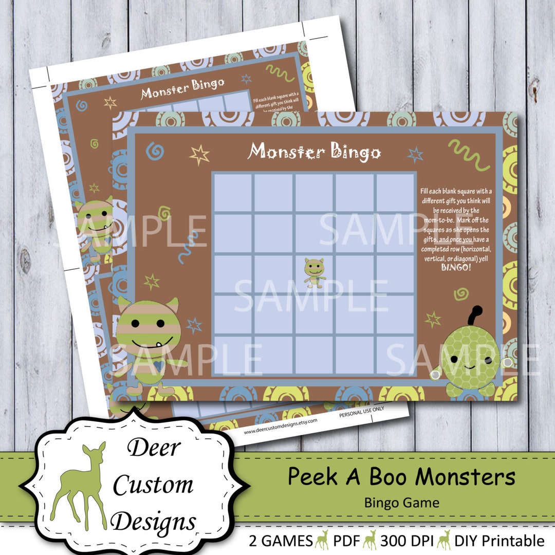 Peek A Boo Monster Bingo Shower Game Peek A Boo Monster Nursery by ...