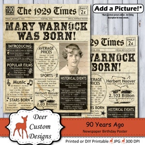 90th Birthday Poster | 90th Anniversary Poster | Newspaper Poster | 90 ...