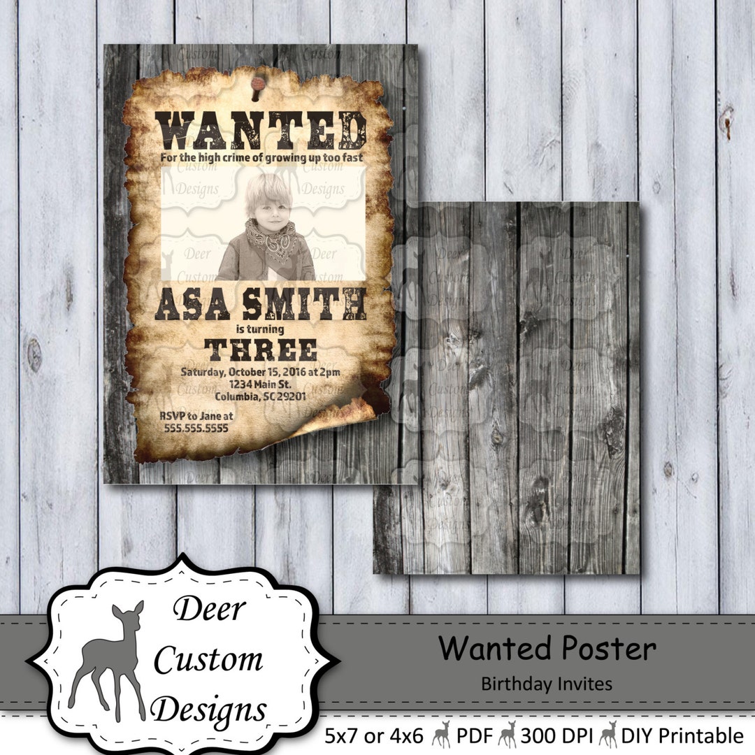 Wanted Poster Birthday Invitation | Any Birthday | Western Theme Photo ...