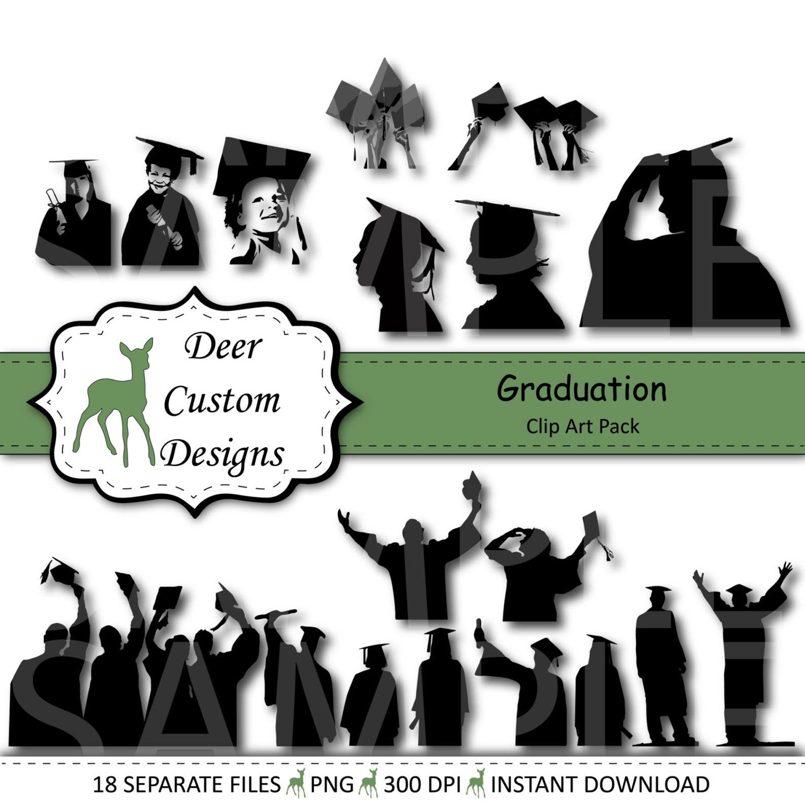 Graduation Silhouettes Clip Art Graduation Clipart 18 | Etsy