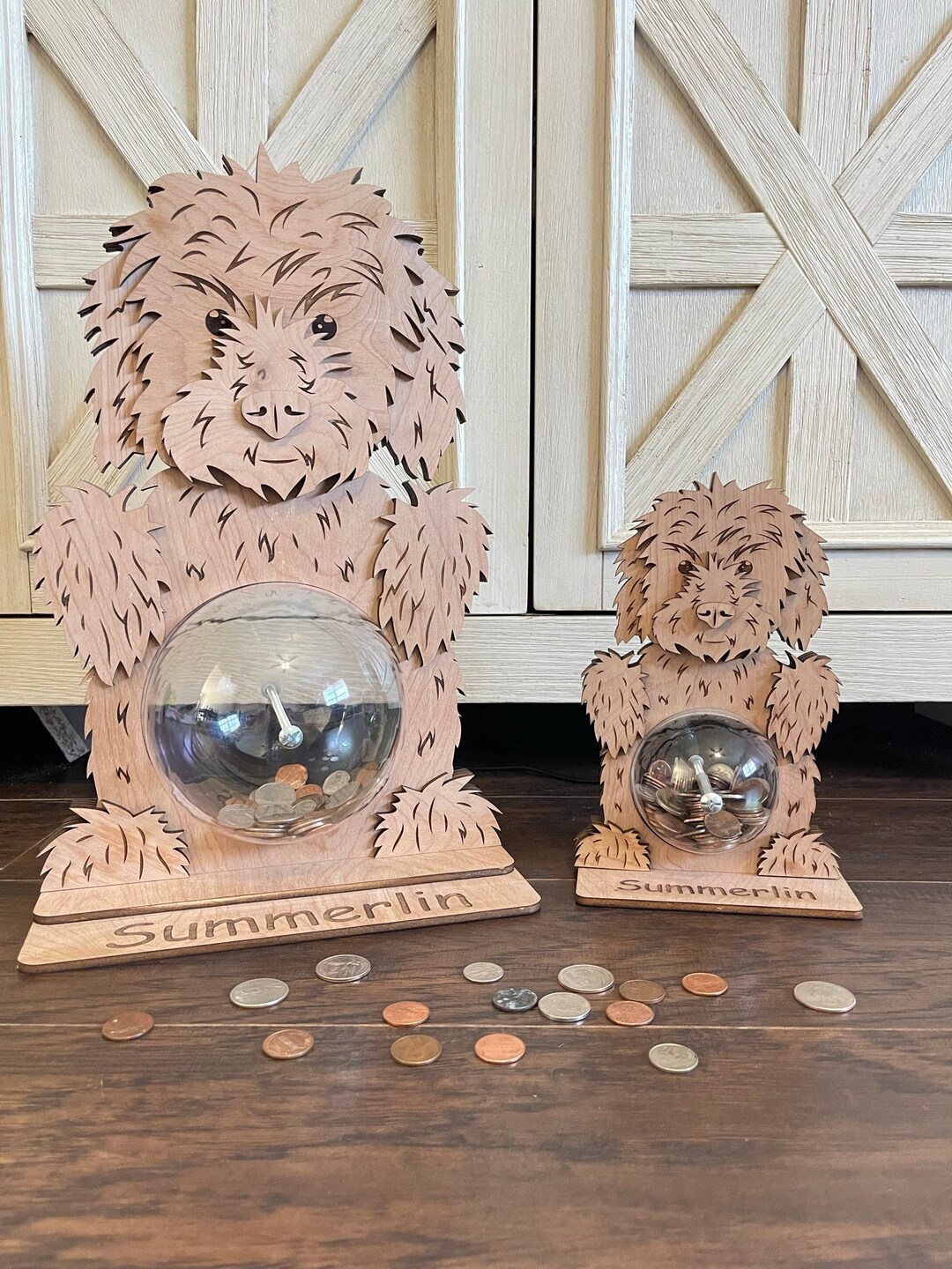 Goldendoodle Dog Piggy Bank: Wood Coin Bank With Clear Belly - Etsy