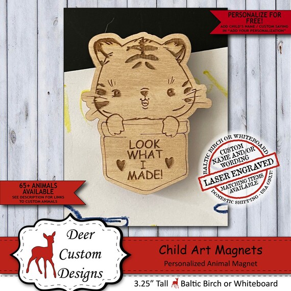 Wooden Tiger Child Artwork Magnet | Personalized Kids Fridge Art Magnet ...