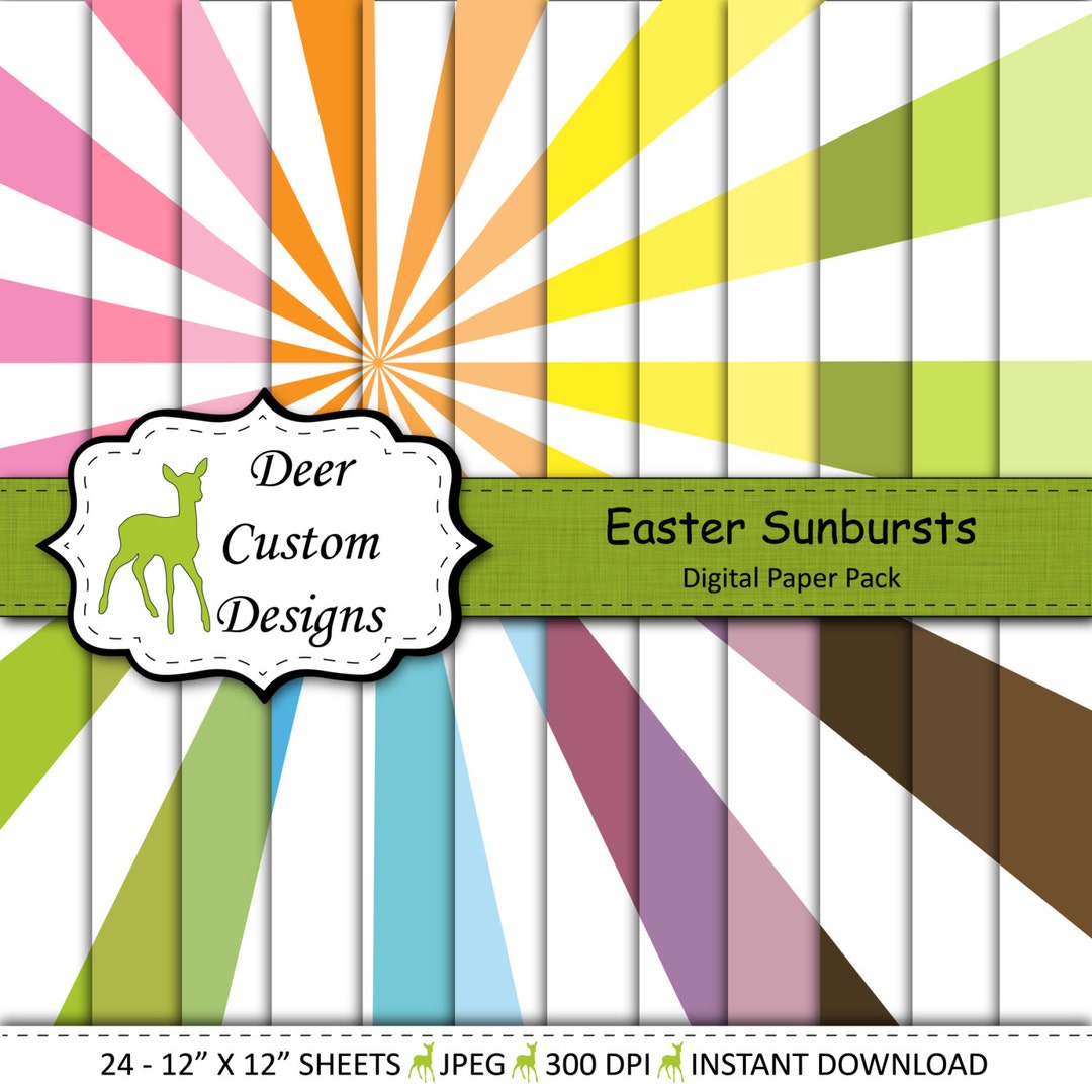 Easter Digital Paper Pack | 24 Sunburst Sunrays Scrapbook Paper ...