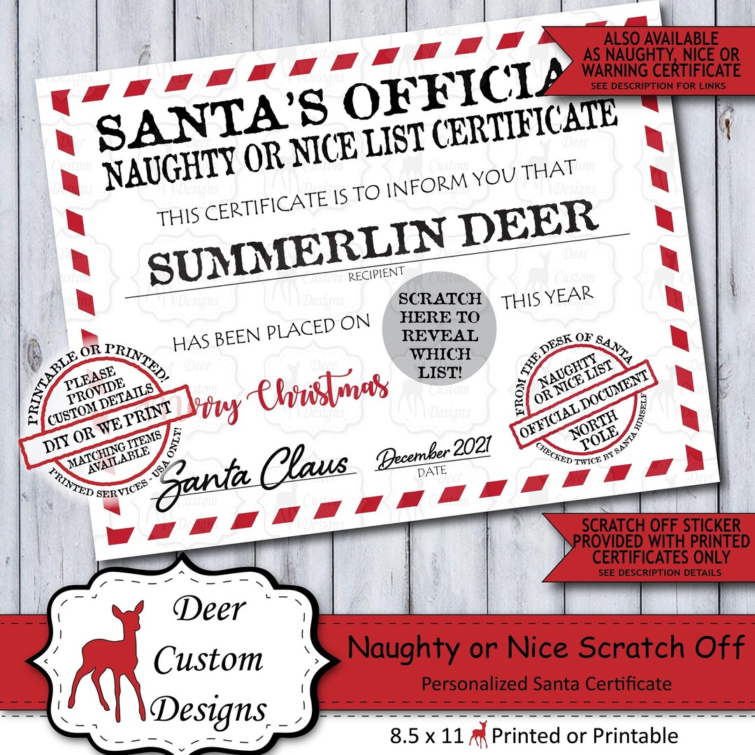 Santa Claus Official Naughty or Nice List Scratch off Certificate ...