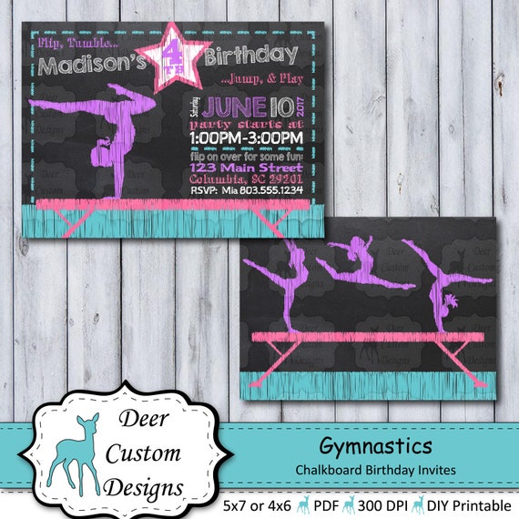 Gymnastics Birthday Invitation Tumbling Chalkboard Birthday Invite