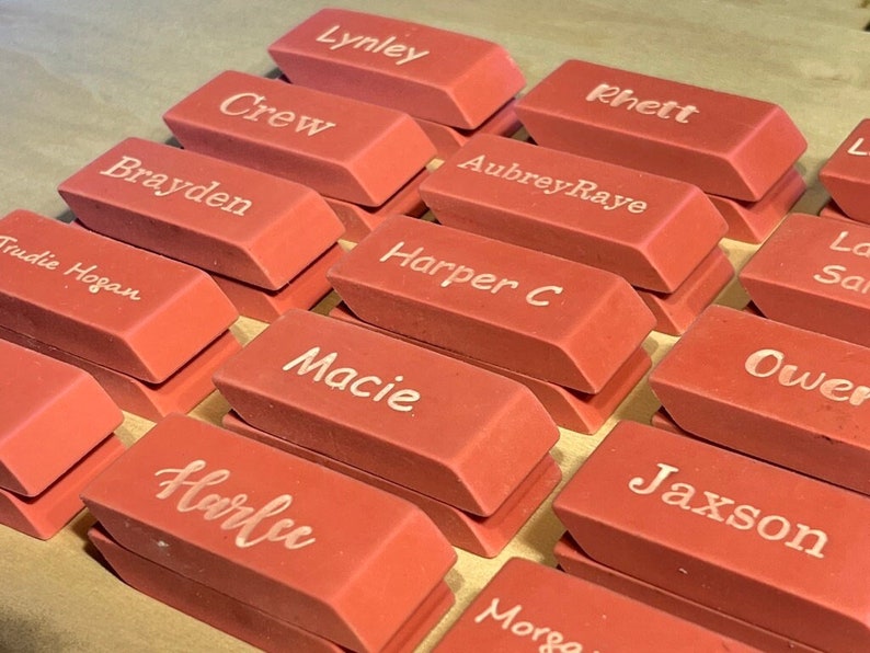 Personalized Erasers: Laser Engraved Pink or Neon, Back to School Gift ...