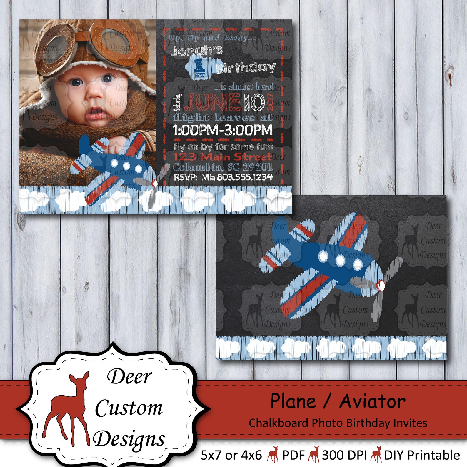 Plane Birthday Photo Invitation Aviator Chalkboard Photo - Etsy