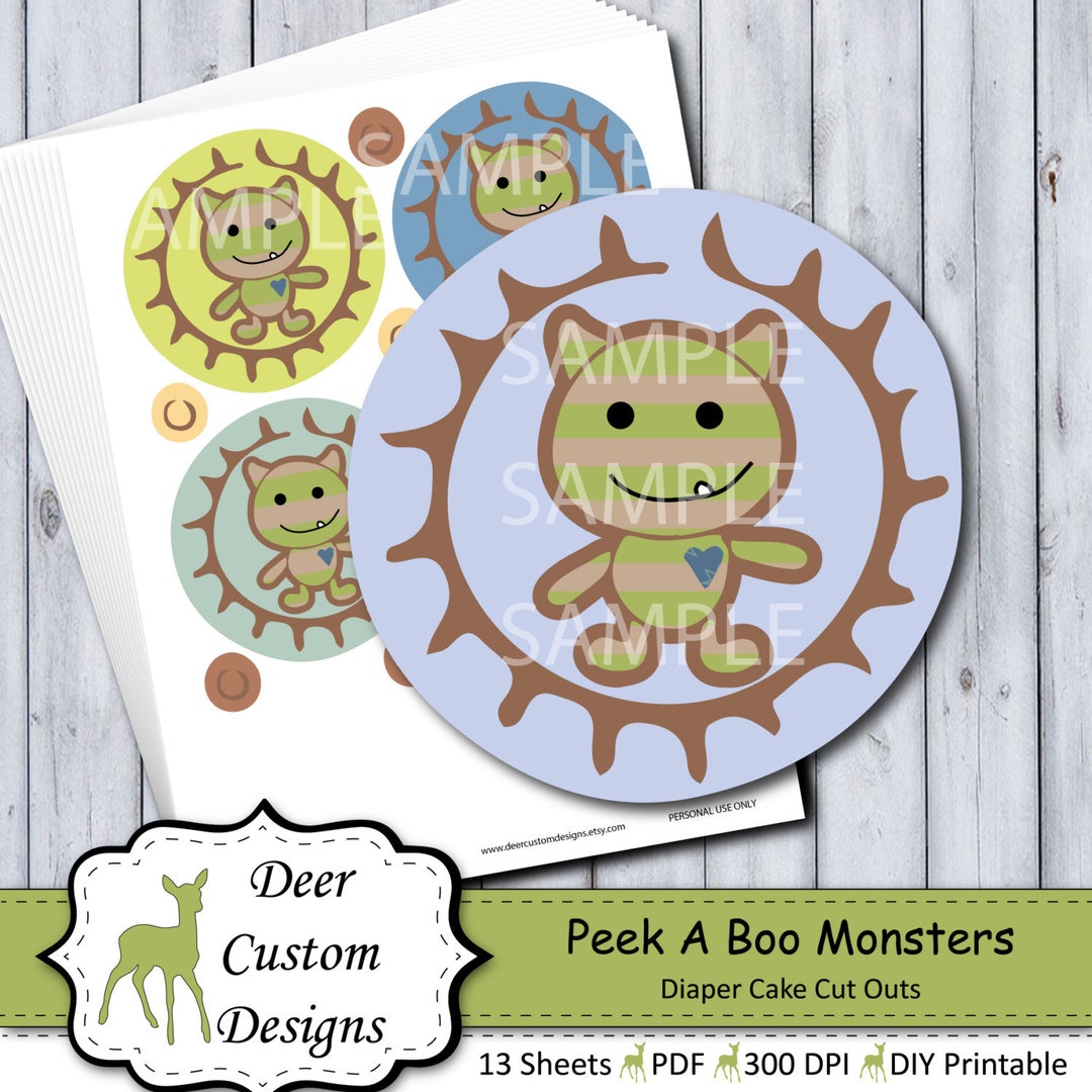 Peek A Boo Monster Diaper Cake Cut Outs Peek A Boo Monster Nursery DIY ...