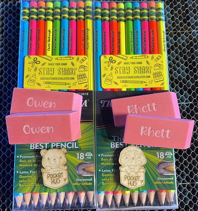 Personalized Erasers: Laser Engraved Pink or Neon, Back to School Gift ...