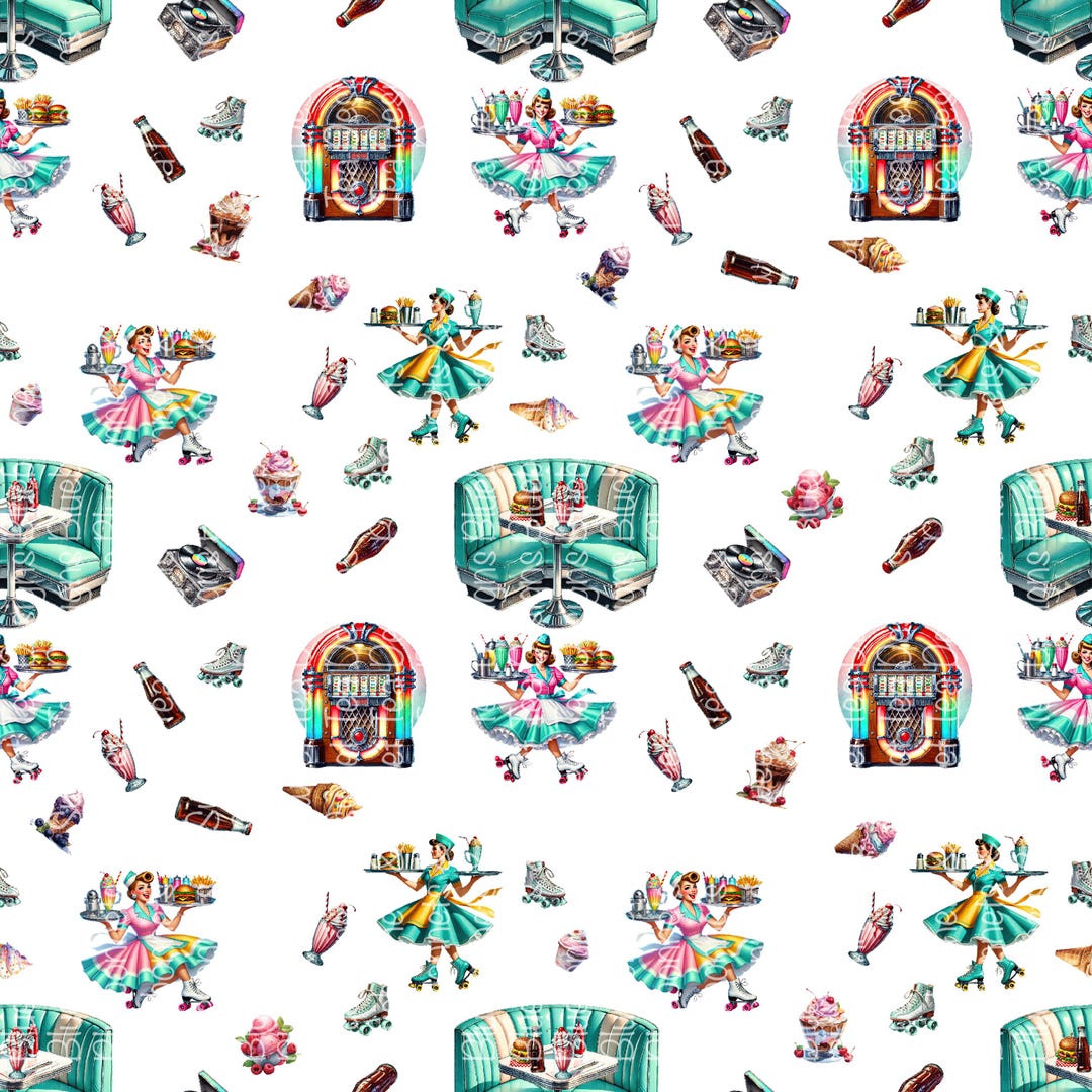 Retro Diner Seamless Pattern - Etsy