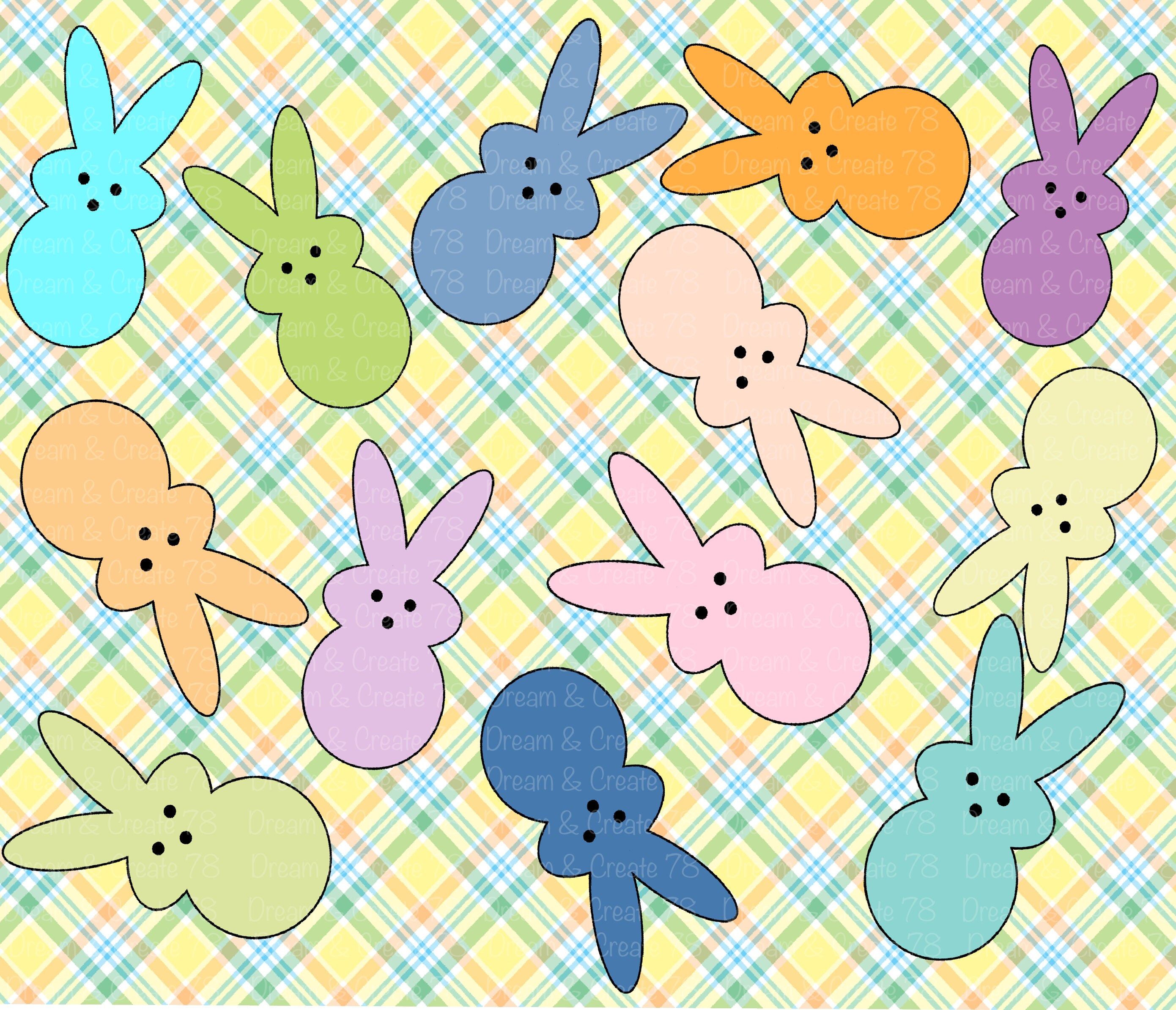 Easter Plaid Bunny Rabbits 300 DPI PNG - Etsy