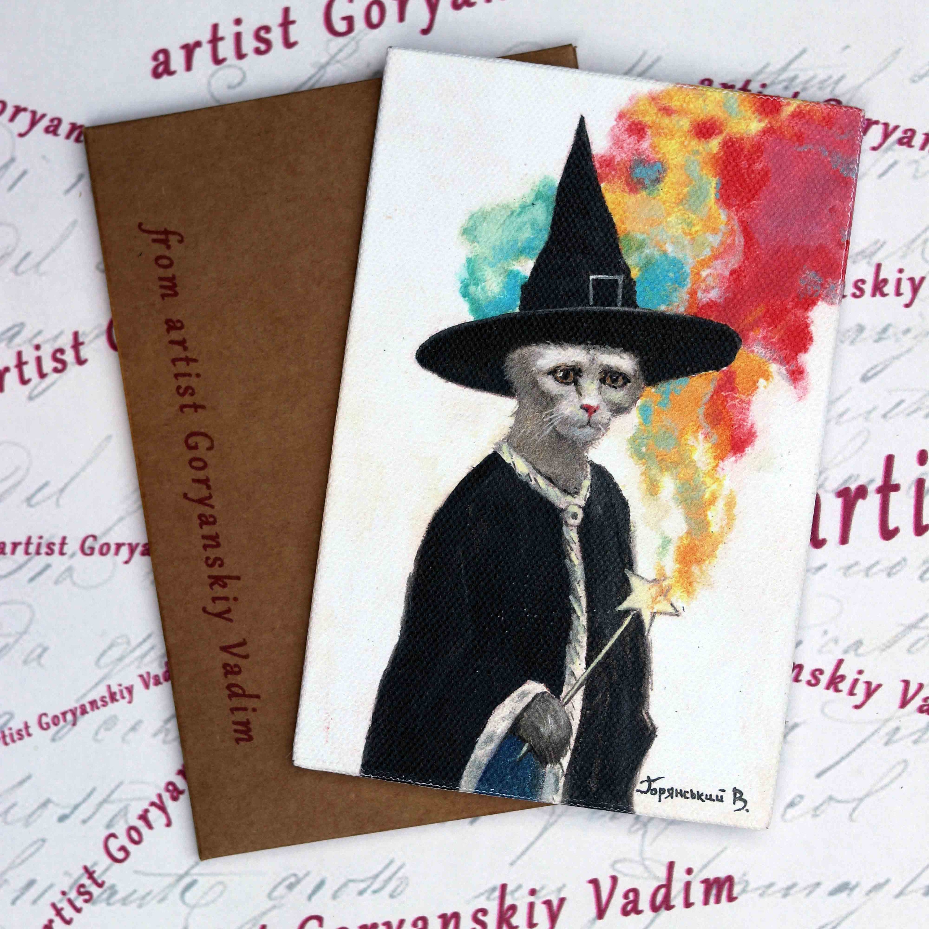 Small size 4x6 artwork MAGIC CAT print on | Etsy