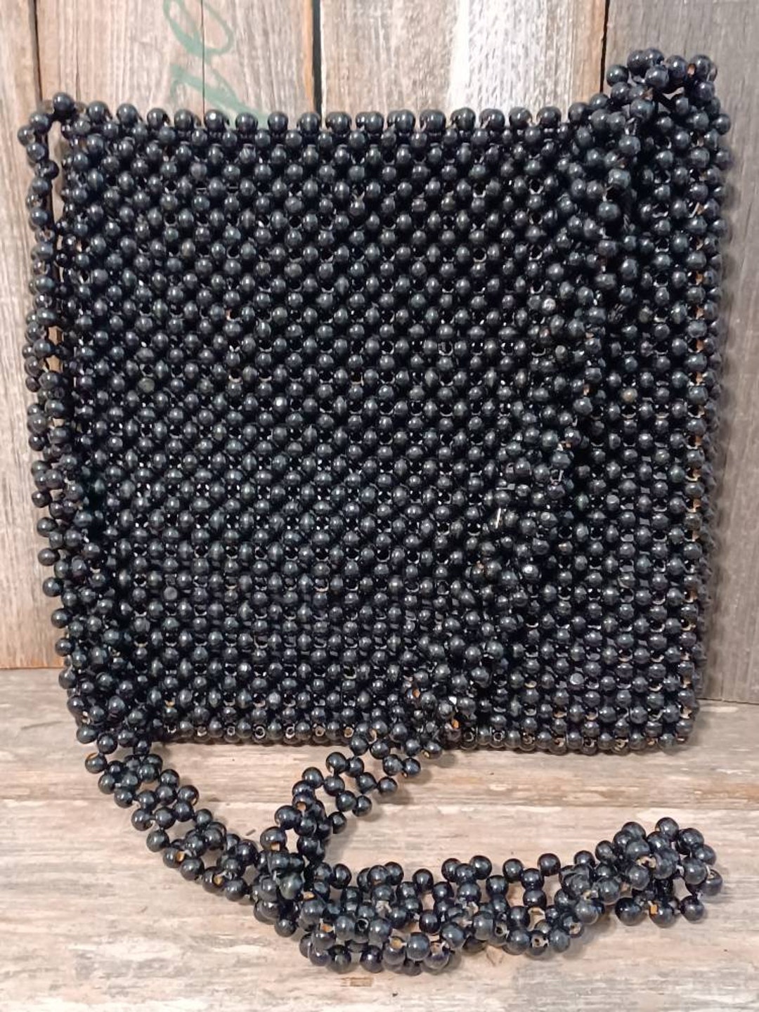 Vintage Liza Ganz New York Black Bead Handbag Purse Shoulder Strap 9 X ...