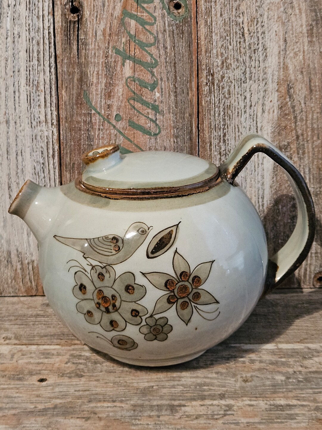 Vintage Ken Edwards Tonala Teapot Bird Flower Green Mexican - Etsy