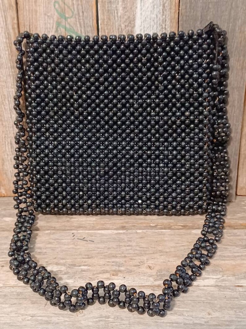 Vintage Liza Ganz New York Black Bead Handbag Purse Shoulder - Etsy
