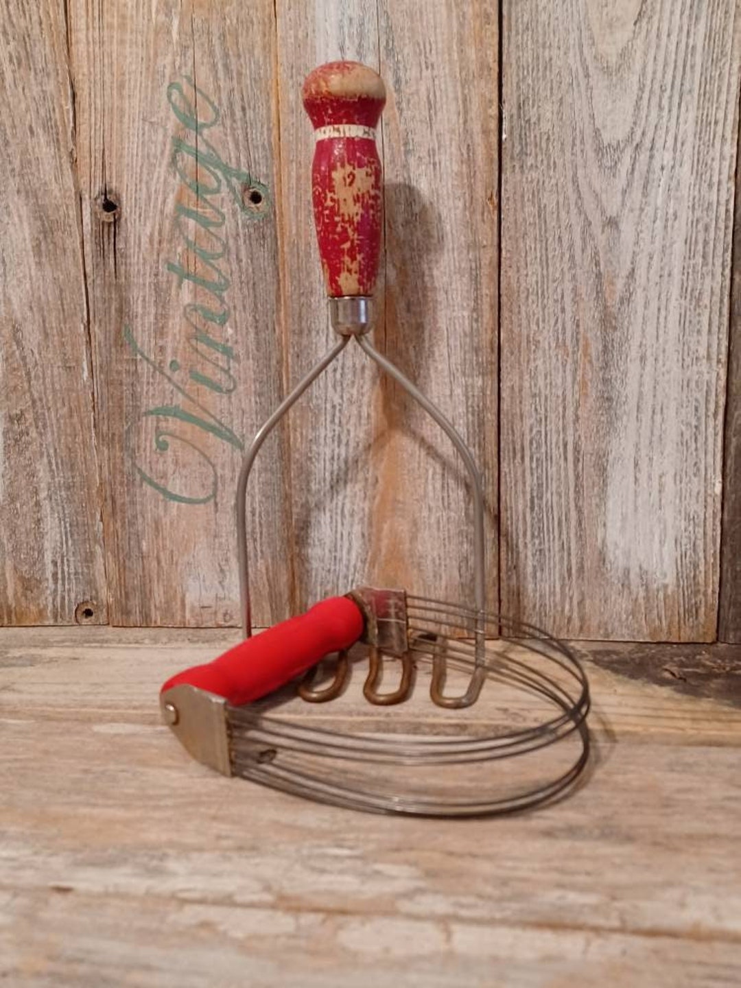Vintage Potato Masher Unmarked Red Handle and Andock Dough Blender Wire ...