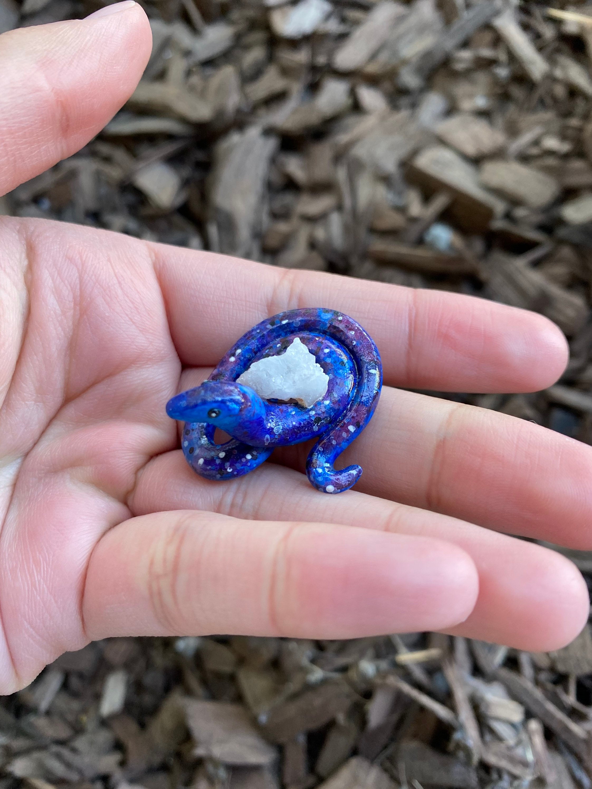 Mini galaxy snake with crystal quarts from geode mystical | Etsy